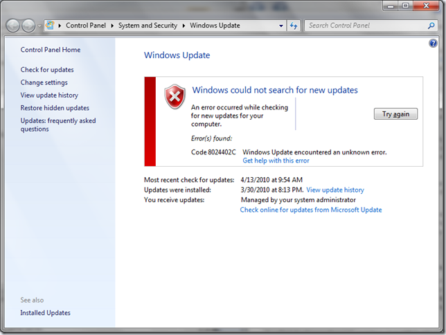 Alin Constantin 's blog: Windows Update error 8024402C